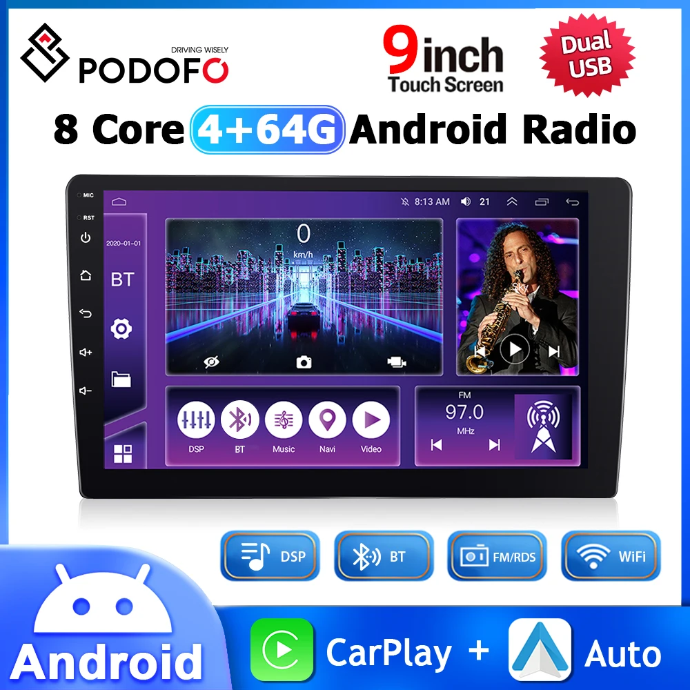 Podofo-9-Android-Car-Radio-4-64G-Multimedia-Player-Carplay-Android-Auto ...