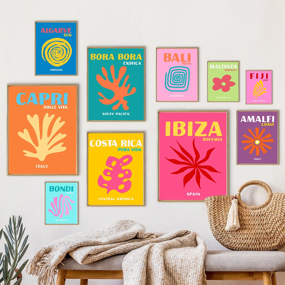 Preppy-Color-Travel-Posters-Miami-Bondi-Palms-Ibiza-Mykonos-Capry-Art ...