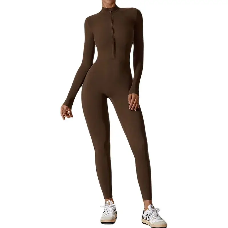 Women-Jumpsuits-One-Piece-Suit-Zipper-Long-Sleeved-Yoga-Set-Gym-Push-Up ...