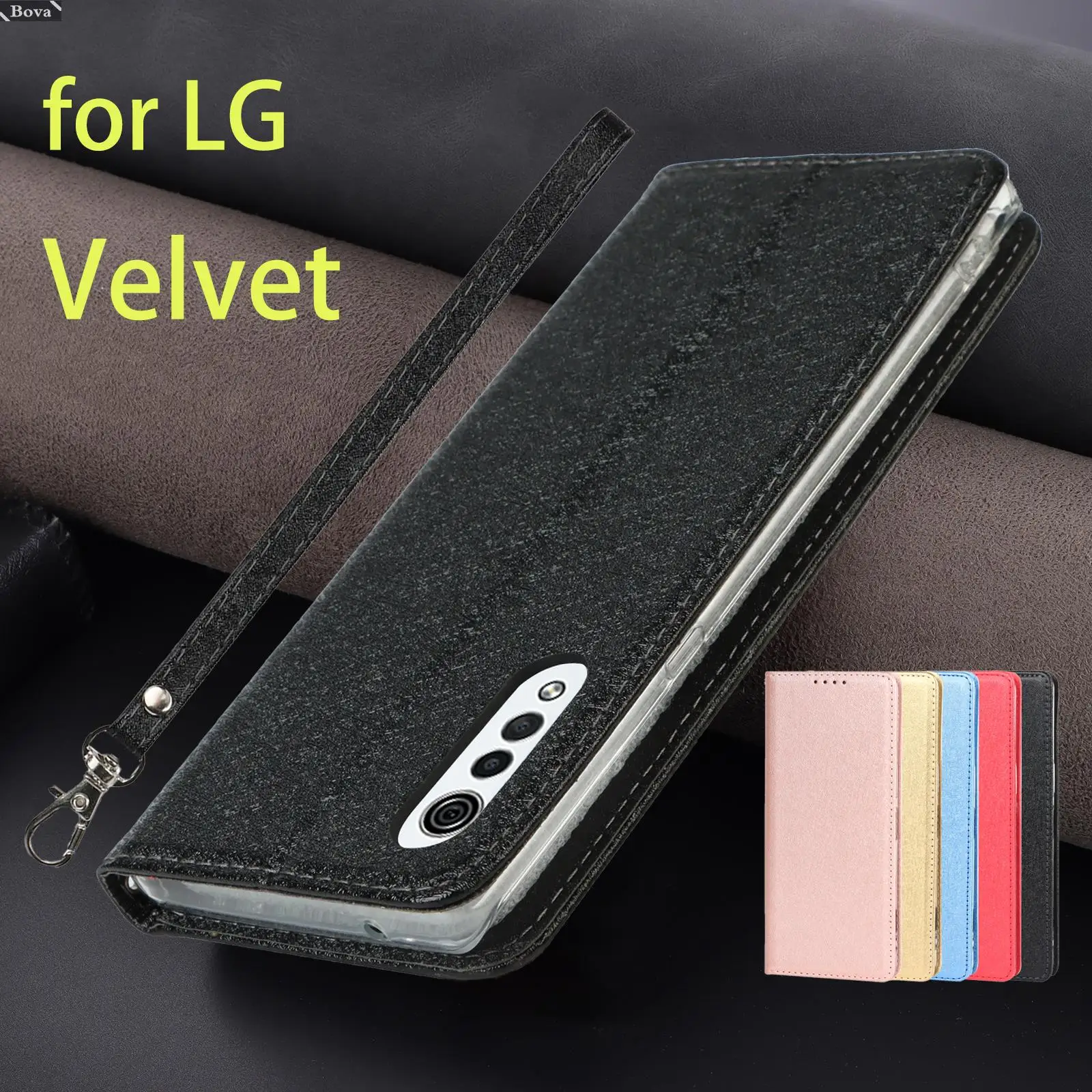 Funda de cuero Pu brillante estilo seda para LG, funda con tapa de ...