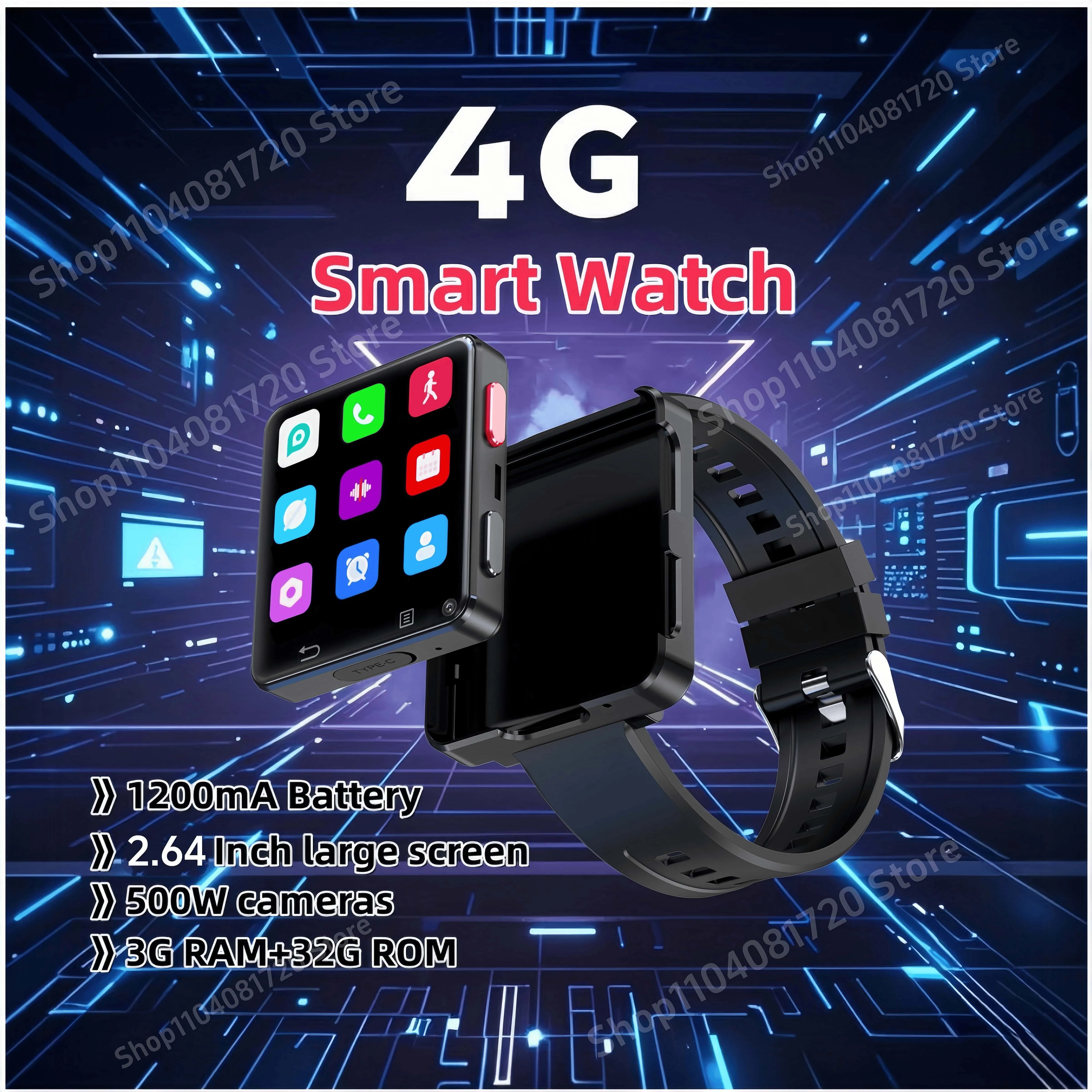 S998 4G Astuto Della Vigilanza Android 11.0 OS Smartwatch 2.64 pollici ...