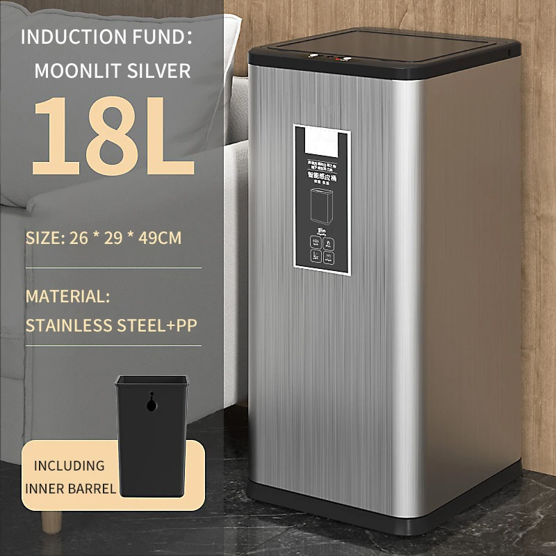 Cubo de basura de gran capacidad con Sensor inteligente, contenedor de basura de acero ...