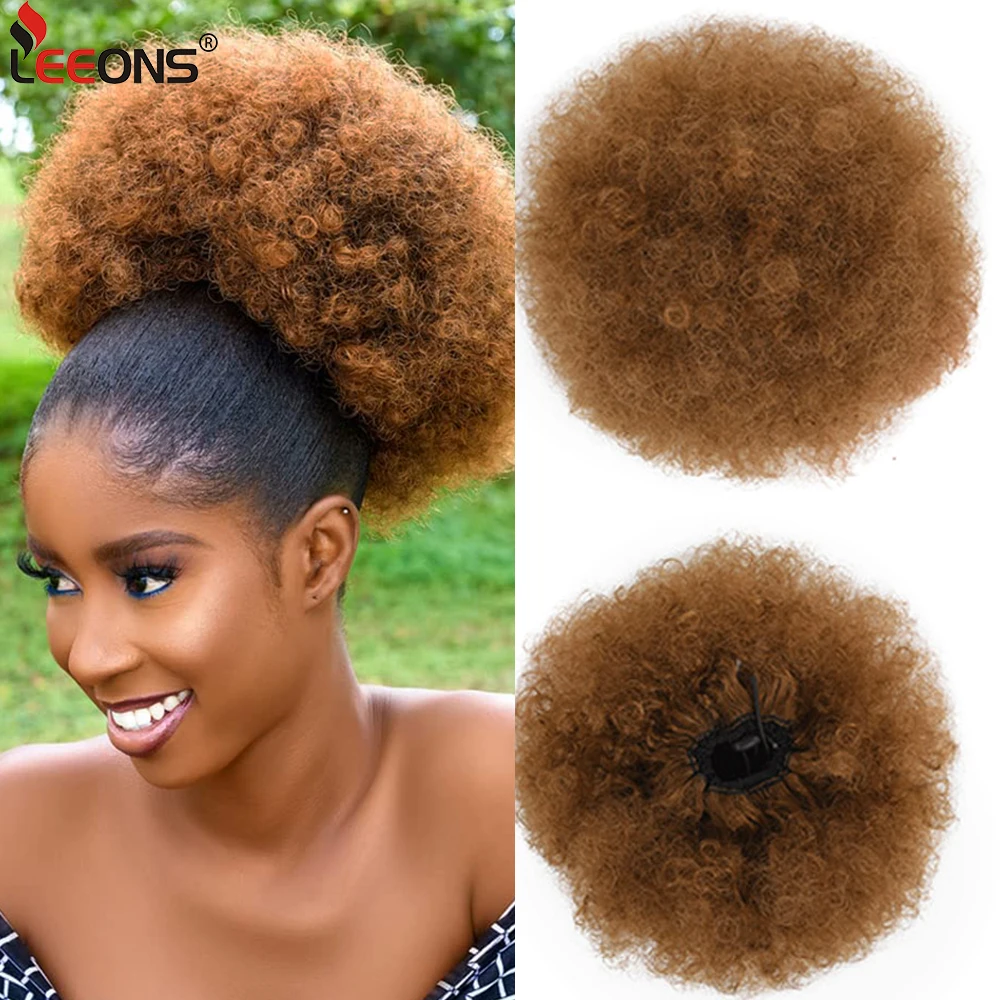 Synthetic Big 10 Inch Afro Kinky Curly Afro Bun Drawstring Ponytail ...