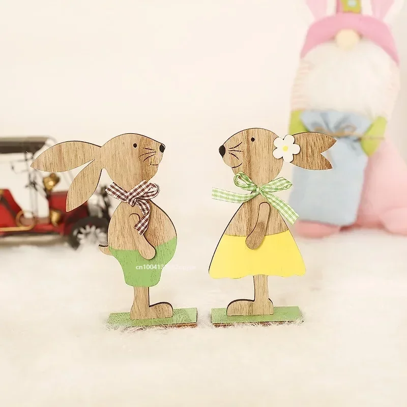 2023-Cartoon-Easter-Wooden-Ornament-Rabbit-Bunny-Flower-Wood-Easter ...