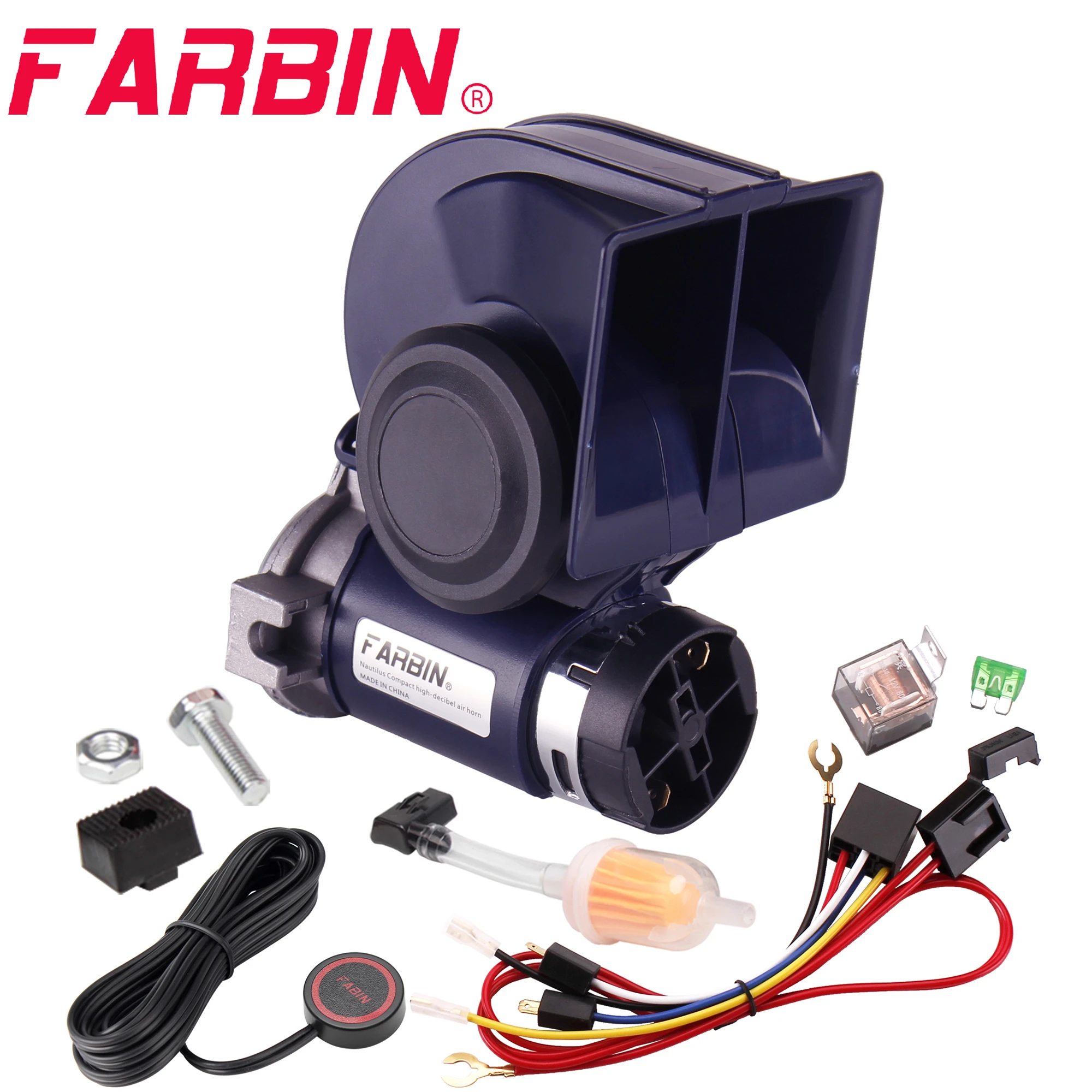 Farbin Snail Air Horn With Compressor Relay Harness 12v 150db Super ...