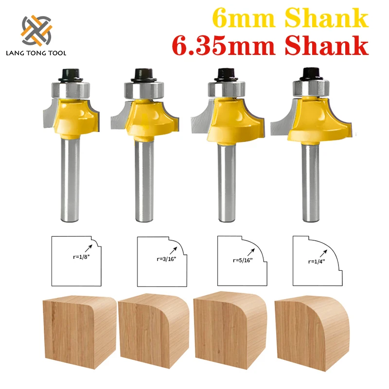4 pcs set 6mm or 1/4" Shank Small Corner Round Router Bit for Wood ...