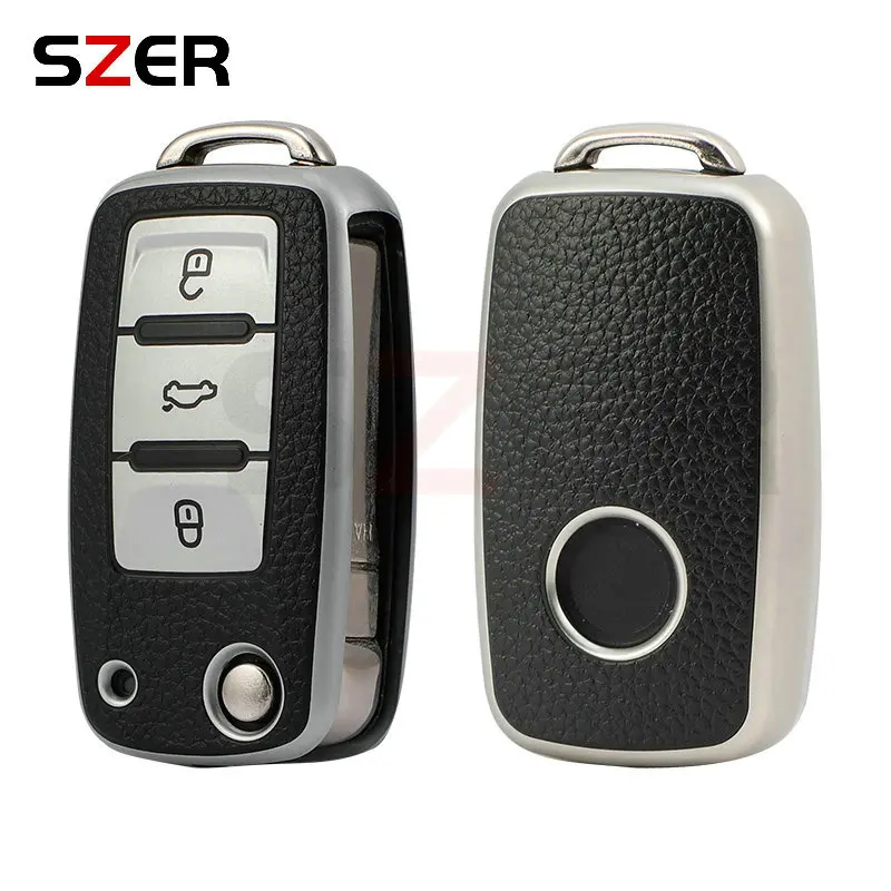 Leather-TPU-Car-Key-Case-Cover-For-Volkswagen-VW-Polo-Golf-Passat ...