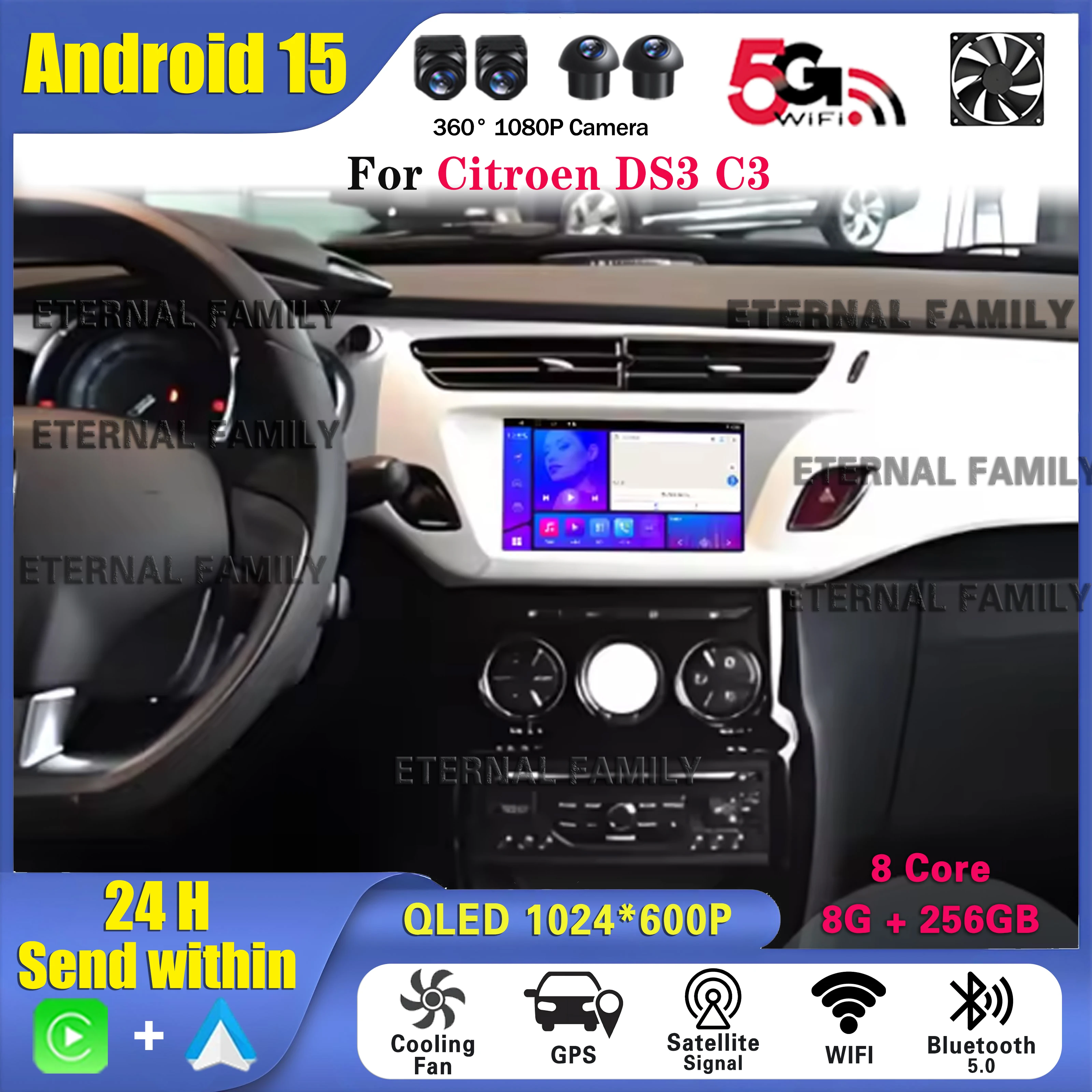 Autoradio 7 pouces Android 15 pour citroën DS3 C3 Carplay lecteur vidéo ...