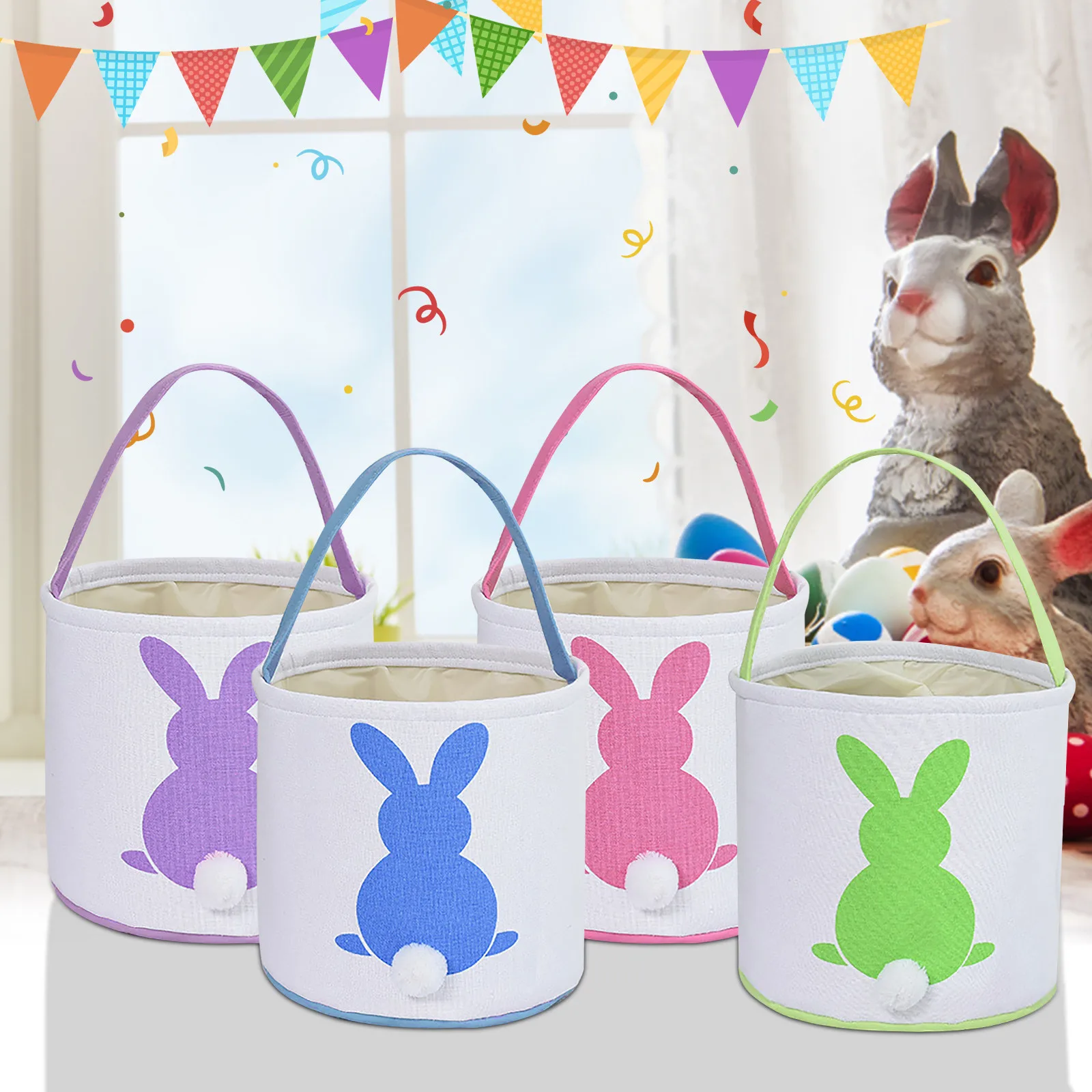 Canvas-Bag-Bunny-Holiday-Animal-Gift-Basket-Carry-Candy-Rabbit-Cute ...