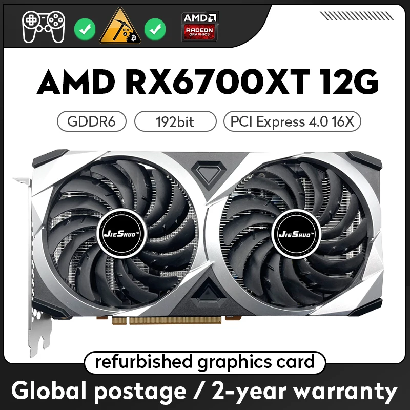 JIESHUO-AMD RX 6700XT 12G Placa de vídeo gráfica, Desktop Game, GPU GDDR6, 192 bits, HDMI x 1 ...