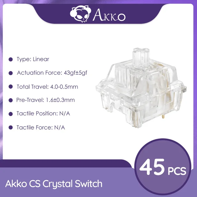 Akko CS Crystal Full Polycarbonate Switches 3 Pin 43gf Linear Switch Compatible for MX ...