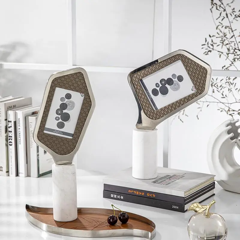 Luxury-Stainless-Steel-Photo-Frame-With-Brown-Leather-Living-Room ...