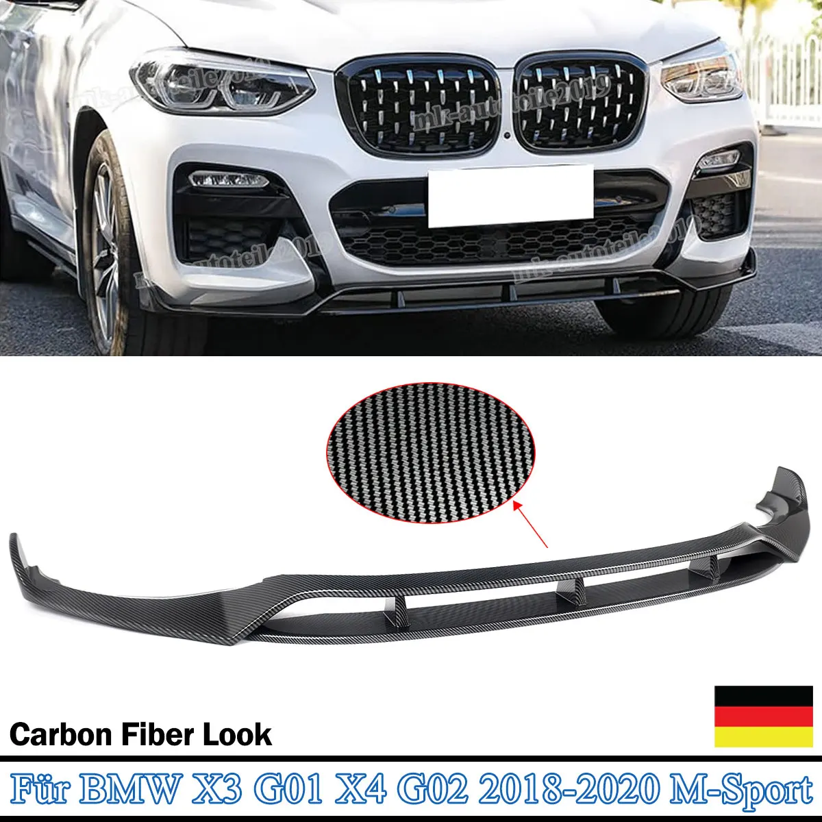 For BMW X3 G01 2018-2021 Accessories Carbon Look Front Bumper Splitter ...