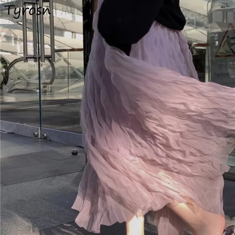 Purple-Long-Skirts-Women-Folds-Vintage-Fairycore-Fashion-Aesthetic ...