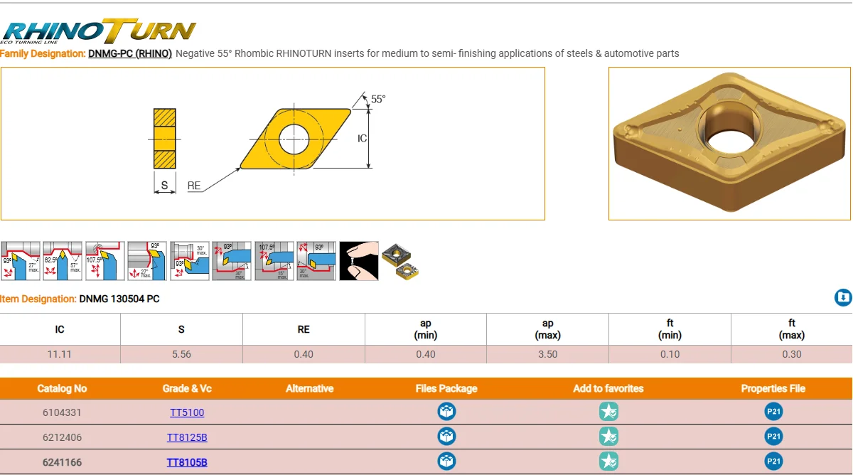 ORIGINAL 10PCS CARBIDE INSERT DNMG 130504 PC TT8105B