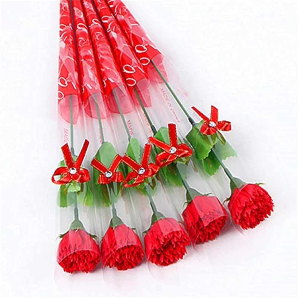 35cm Artificial Carnation Bouquet With Diamond Bow Simulation Soap ...