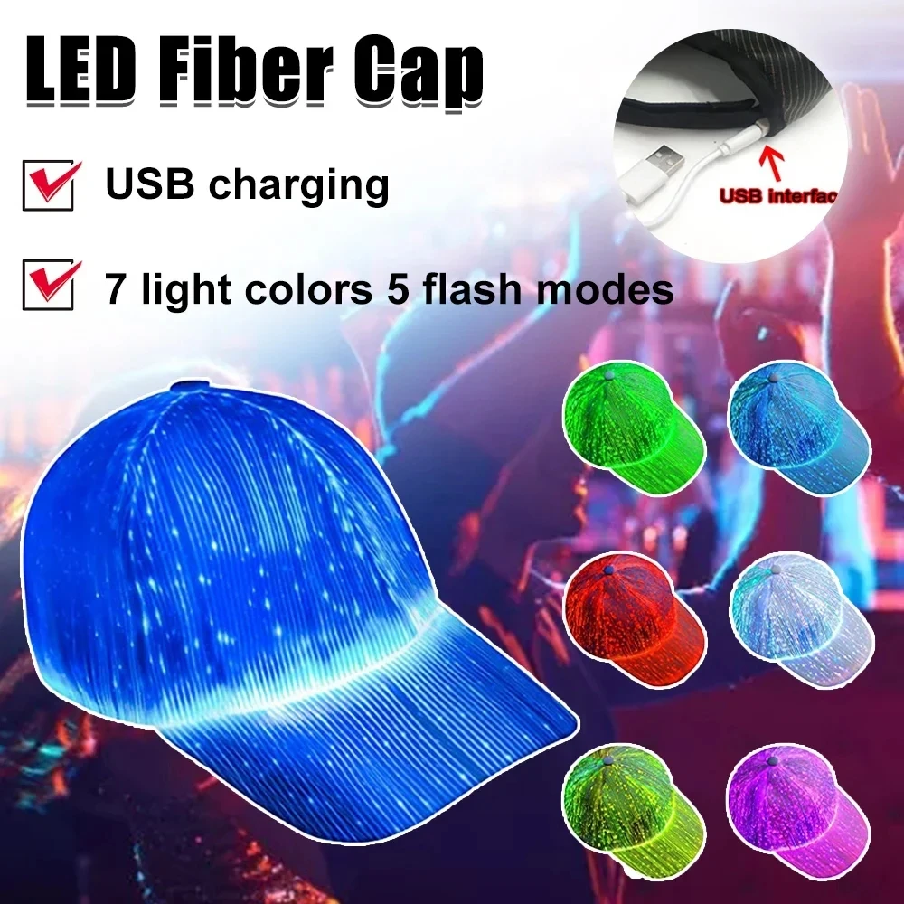 Luminous-LED-Hat-Duck-Tongue-Cap-7-Colors-Fiber-Lighting-Baseball-Hat ...