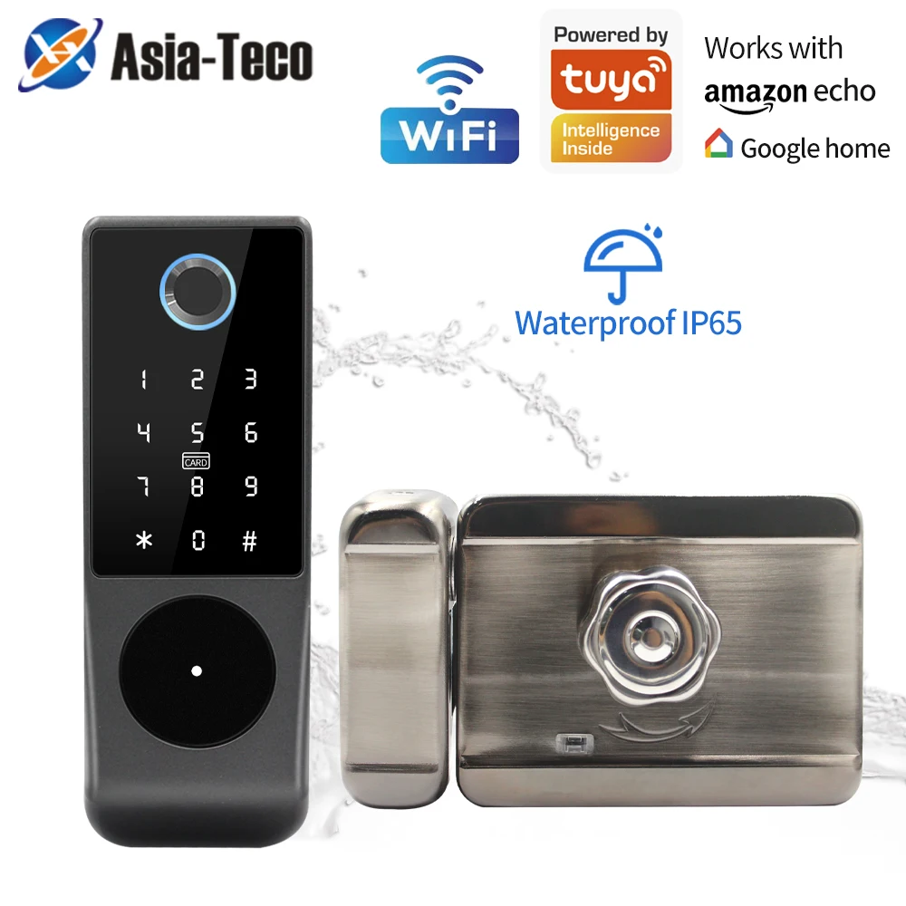 IP65 Waterproof Wifi Tuya App Fingerprint Smart Door Lock Outdoor Gate ...