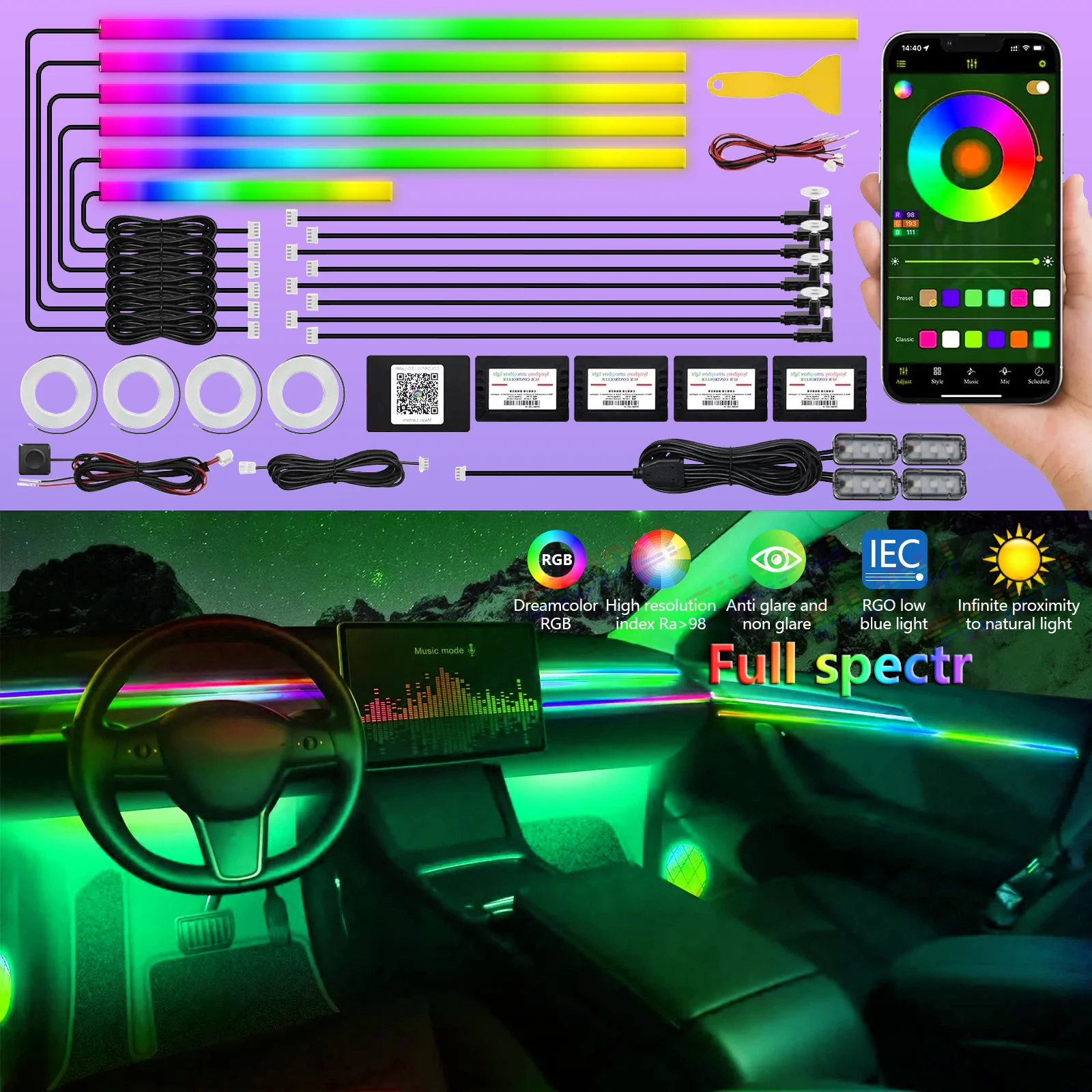 22-in-1-Dual-Zone-Symphony-LED-Car-Ambient-Lights-RGB-64-Colors ...