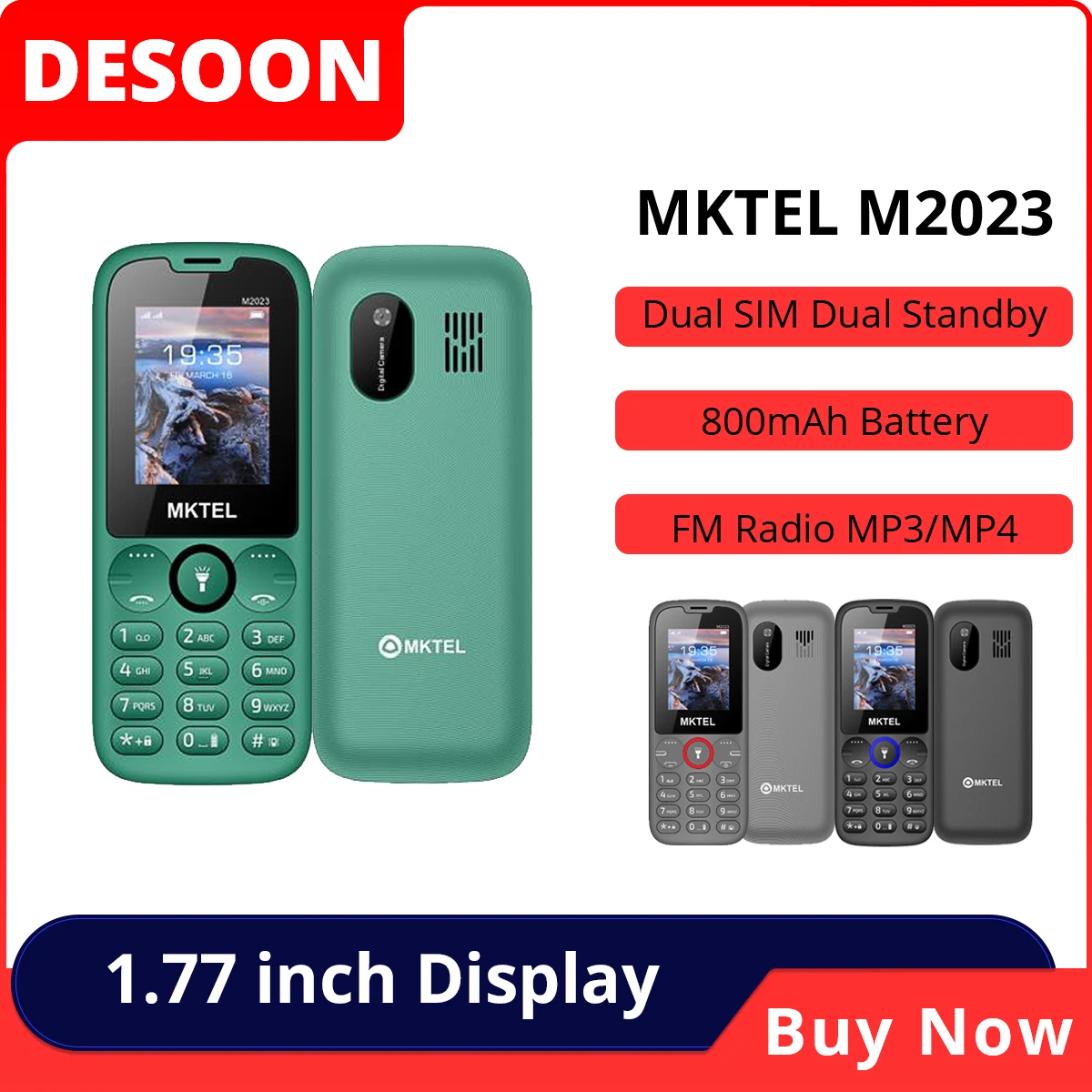 MKTEL M2023 Feature Phone 1.77inch Display 800mAh 0.08 Mega MP3 MP4 FM Radio with Strong Torch ...