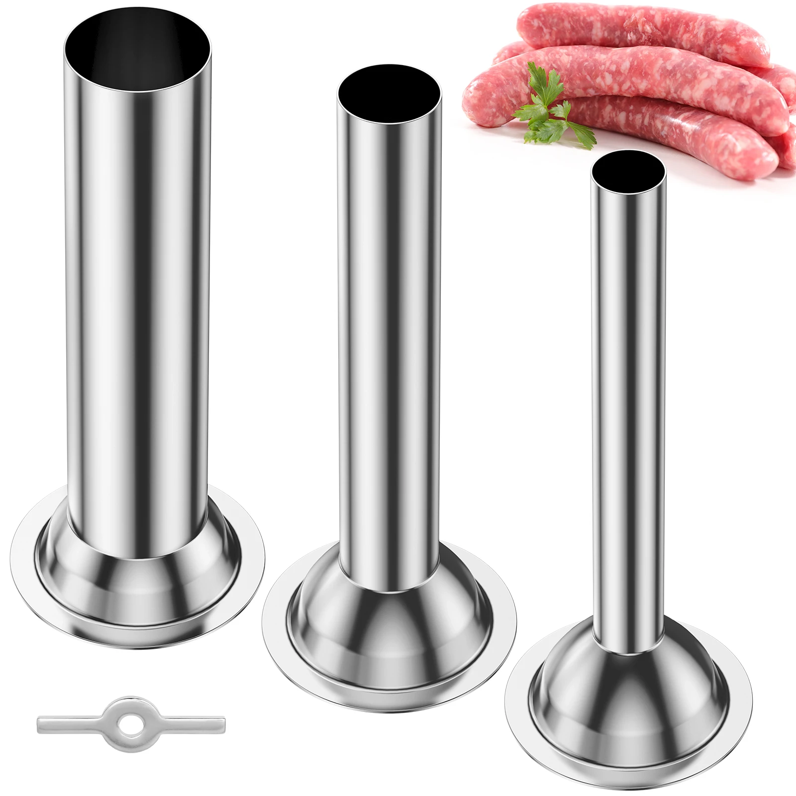 3Pcs Sausage Stuffer Tube Stainless Steel Sausage Filling Funnel with ...