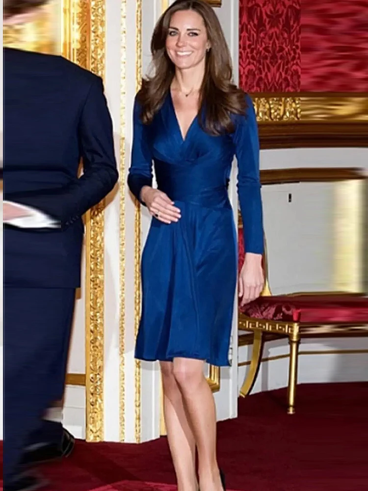 Vestidos-Midi-plisados-de-princesa-Kate-Middleton-para-mujer-alta ...