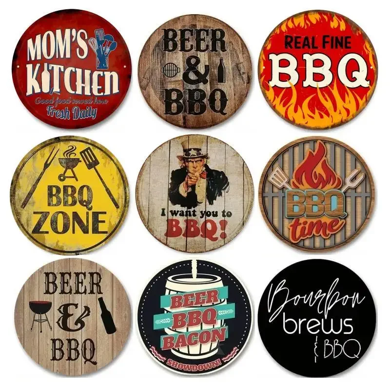 BBQ Zone Round Metal Aluminum Sign Vintage Dad`s BBQ Yard Outdoor Party ...