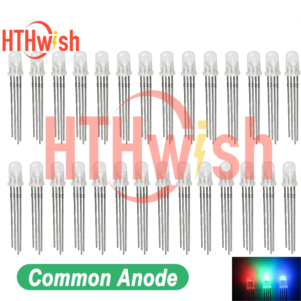 50/100/200PCS Full-color 5mm LED RGB Common Anode Four Feet Red/green ...