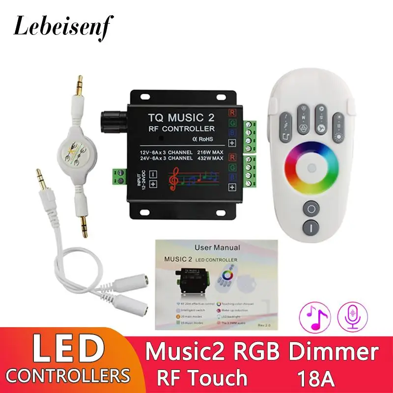 12V-24V-18A-LED-Music-Controller-Voice-Controlled-RGB-Dimmer-with-RF ...