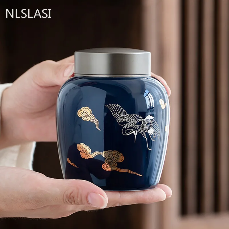 High end Blue Ceramics Tea Jar Travel Portable Tea Boxes Tieguanyin ...