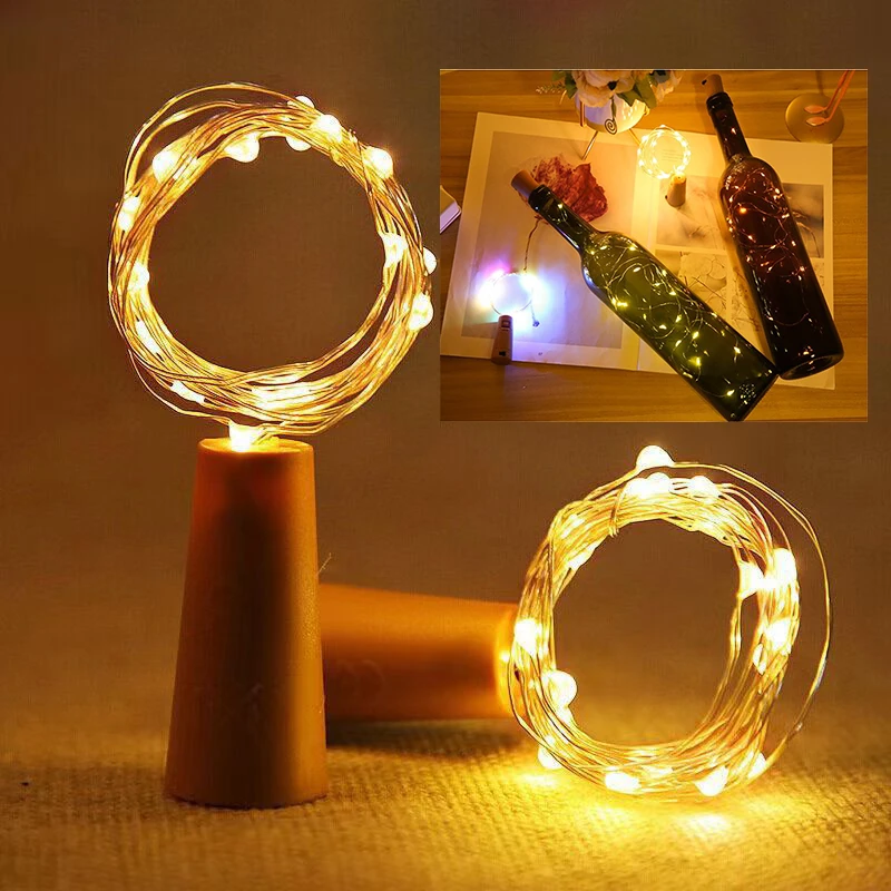 LED Wine Bottle Lights 2m 20leds Cork Shaped Copper Wire String Lights ...