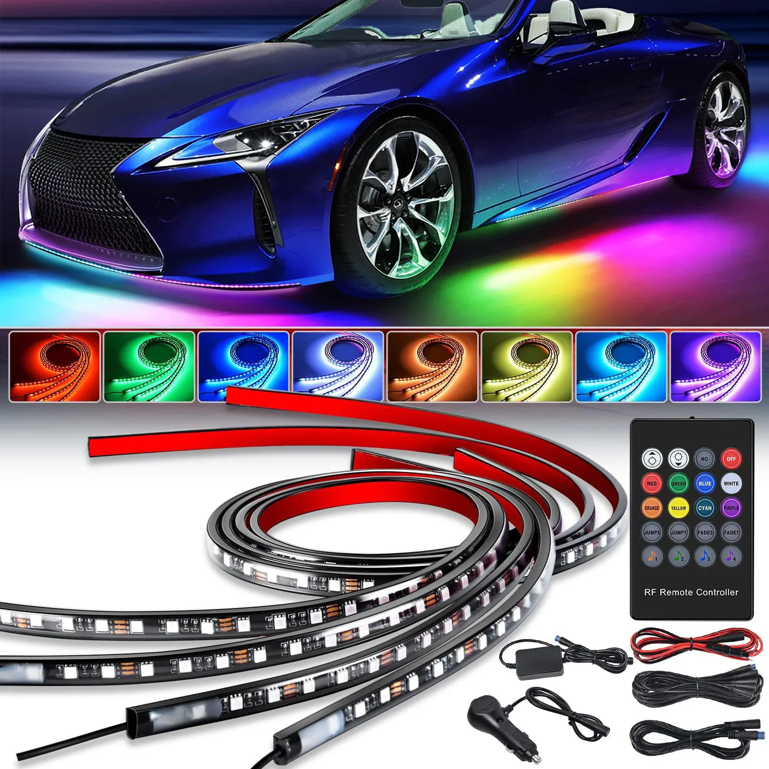 Neon-LED-RGB-Car-Underglow-Bottom-Light-Remote-APP-Control-Waterproof ...