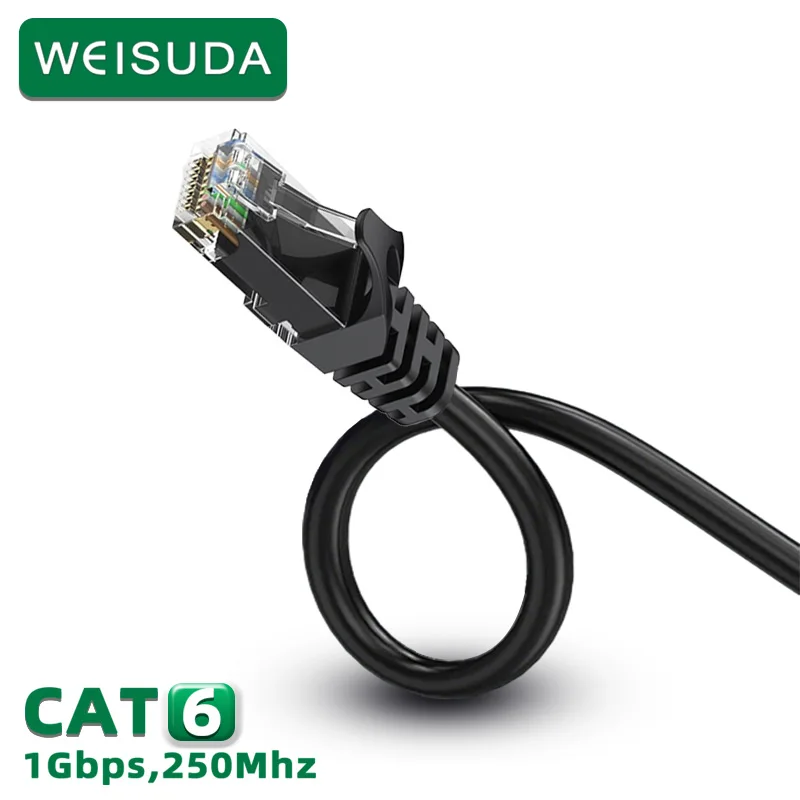 Cat 6 Ethernet Cable Black Outdoor & Indoor Snagless Long Round RJ45 ...