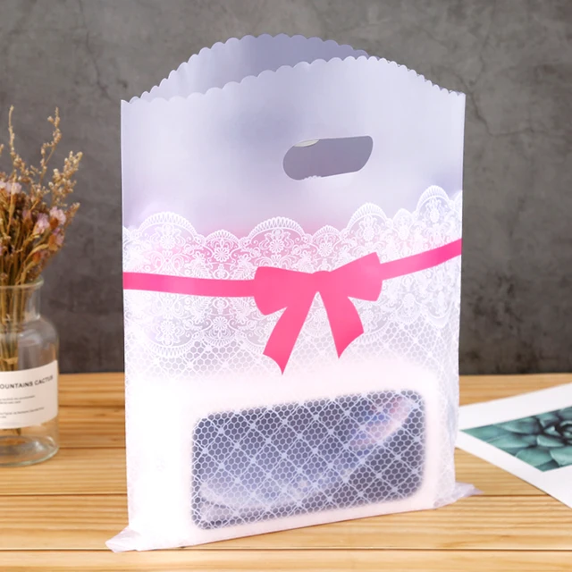 50pcs 15*20cm Plastic Handle Bag Small Jewelry Packing Bag Party Favor ...