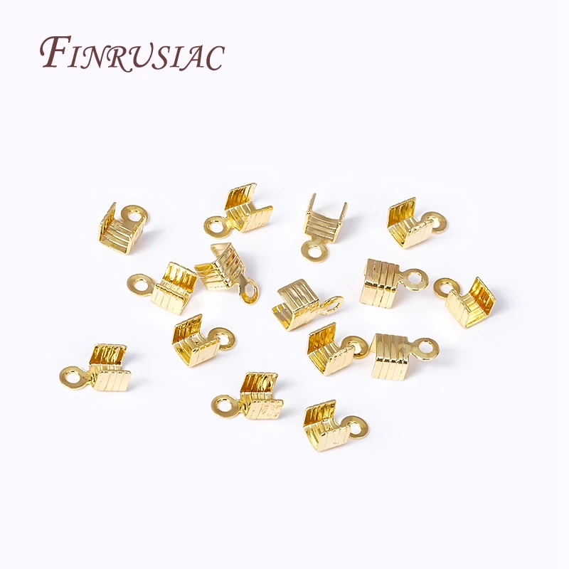 18K-Gold-Plated-Leather-Clip-Connector-Brass-Metal-Rope-Fastener-Crimp ...