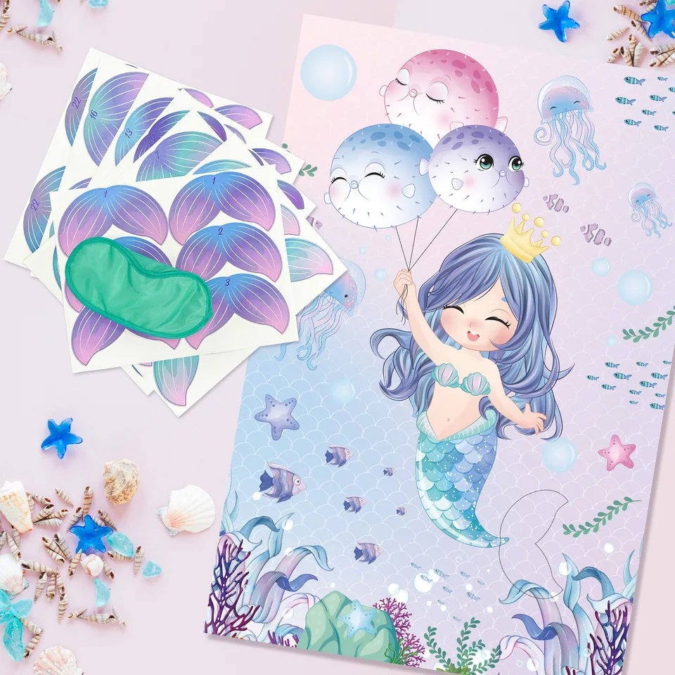 Mermaid Theme Activities Mermaid Party Game Kit - Pin The Tail On The ...