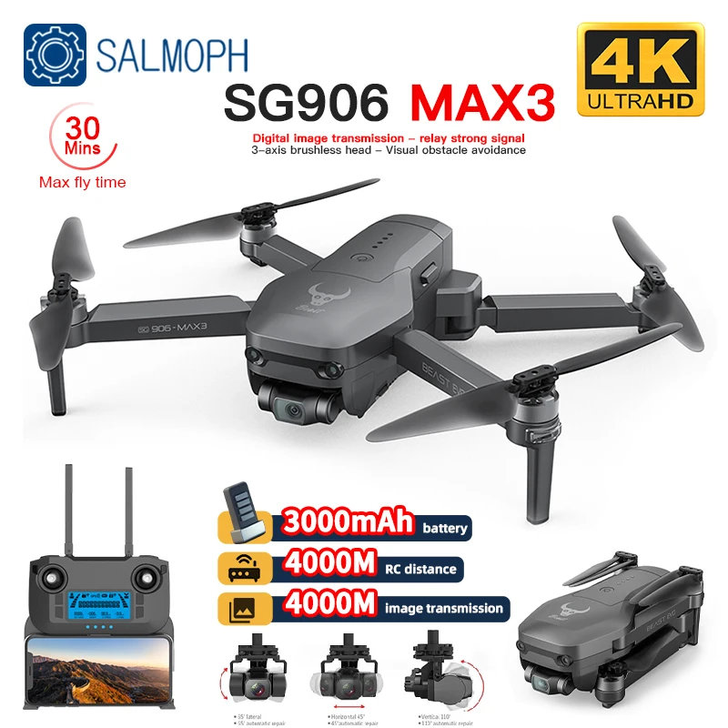 SG906MAX3 / MAX2 Drone 4K Professional HD Camera 3-Axis Gimbal 4KM Brushless GPS Quadcopter ...