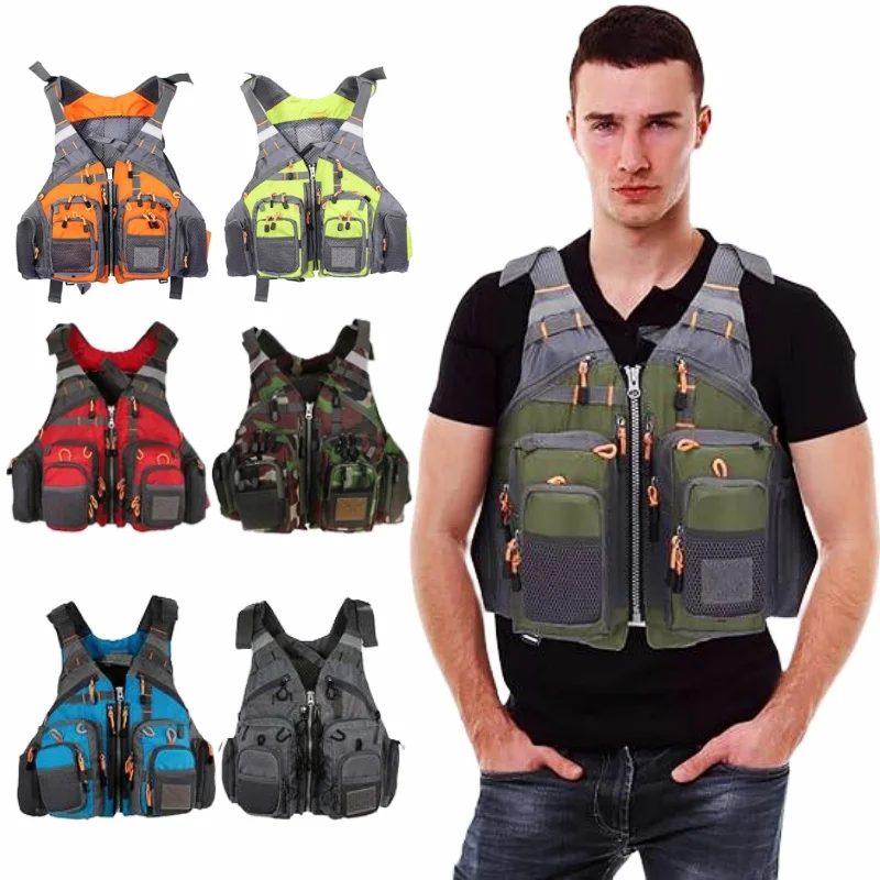 Fishing Life Vest With Pockets Adjustable Fishing Vest Life Jacket And ...