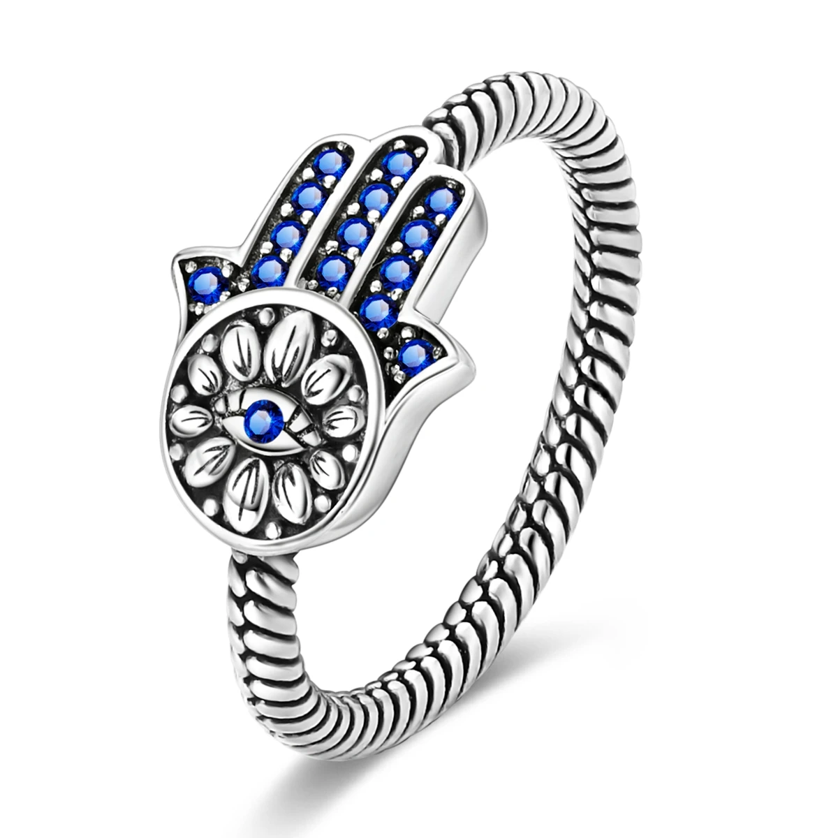 Classic-925-Sterling-Silver-Blue-Guardian-Eyes-Palm-Snake-Bone-Ring ...