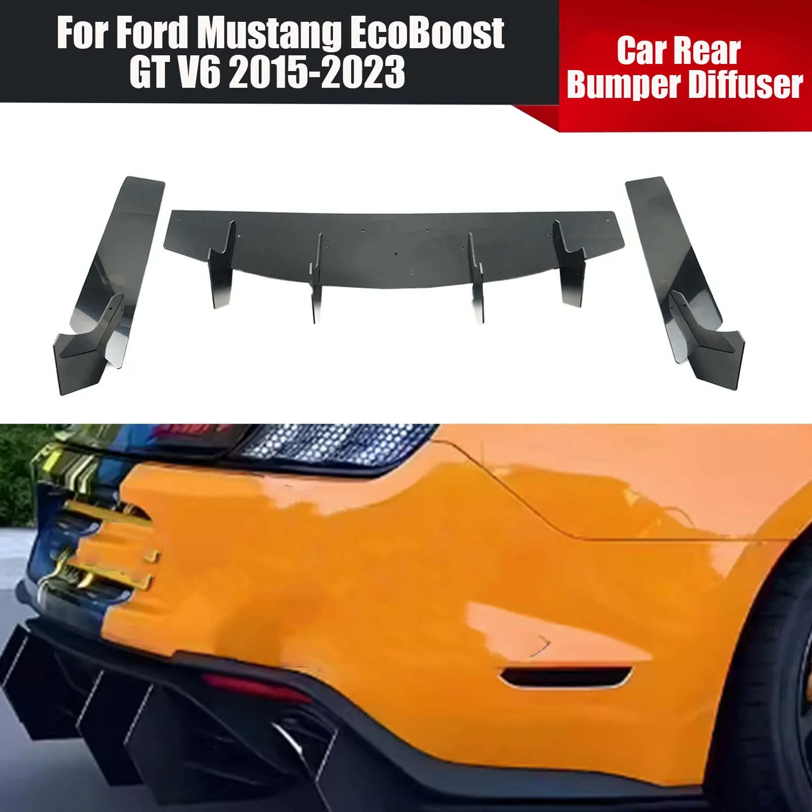 For Ford Mustang EcoBoost GT V6 2015-2023 Rear Bumper Diffuser With ...