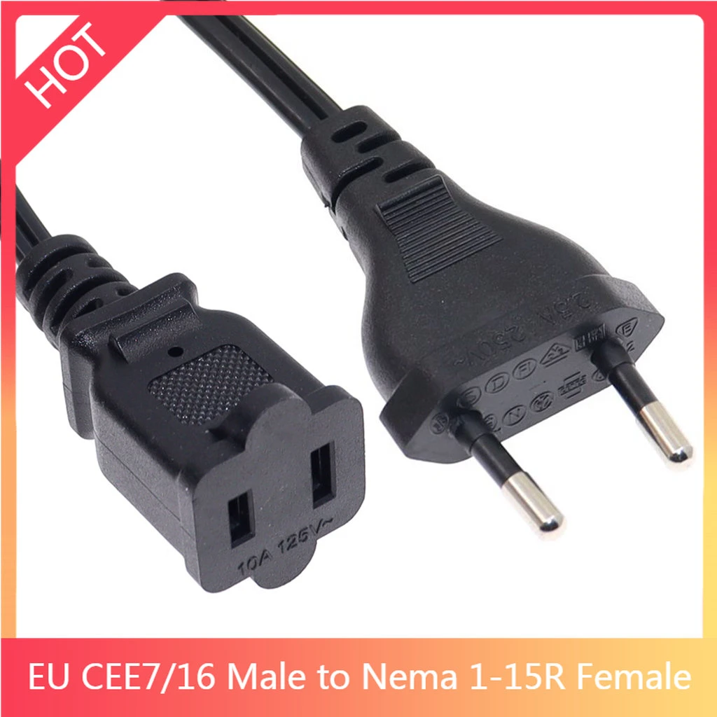 1PCS European 2 Pin Male Plug to USA Female Power Adapter Cable,EU Male ...
