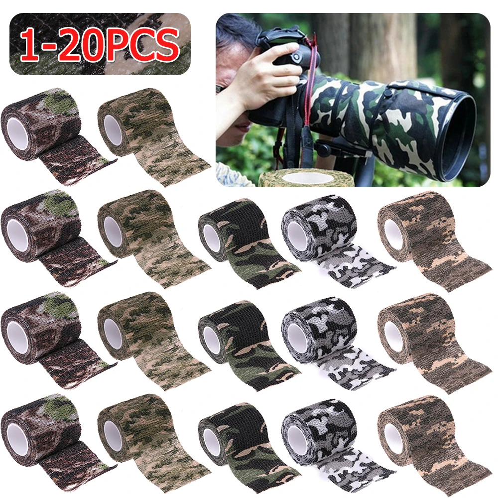 1-20PCS Elastic Wrap Tape Army Outdoor Hunting Camouflage Stealth Tape ...