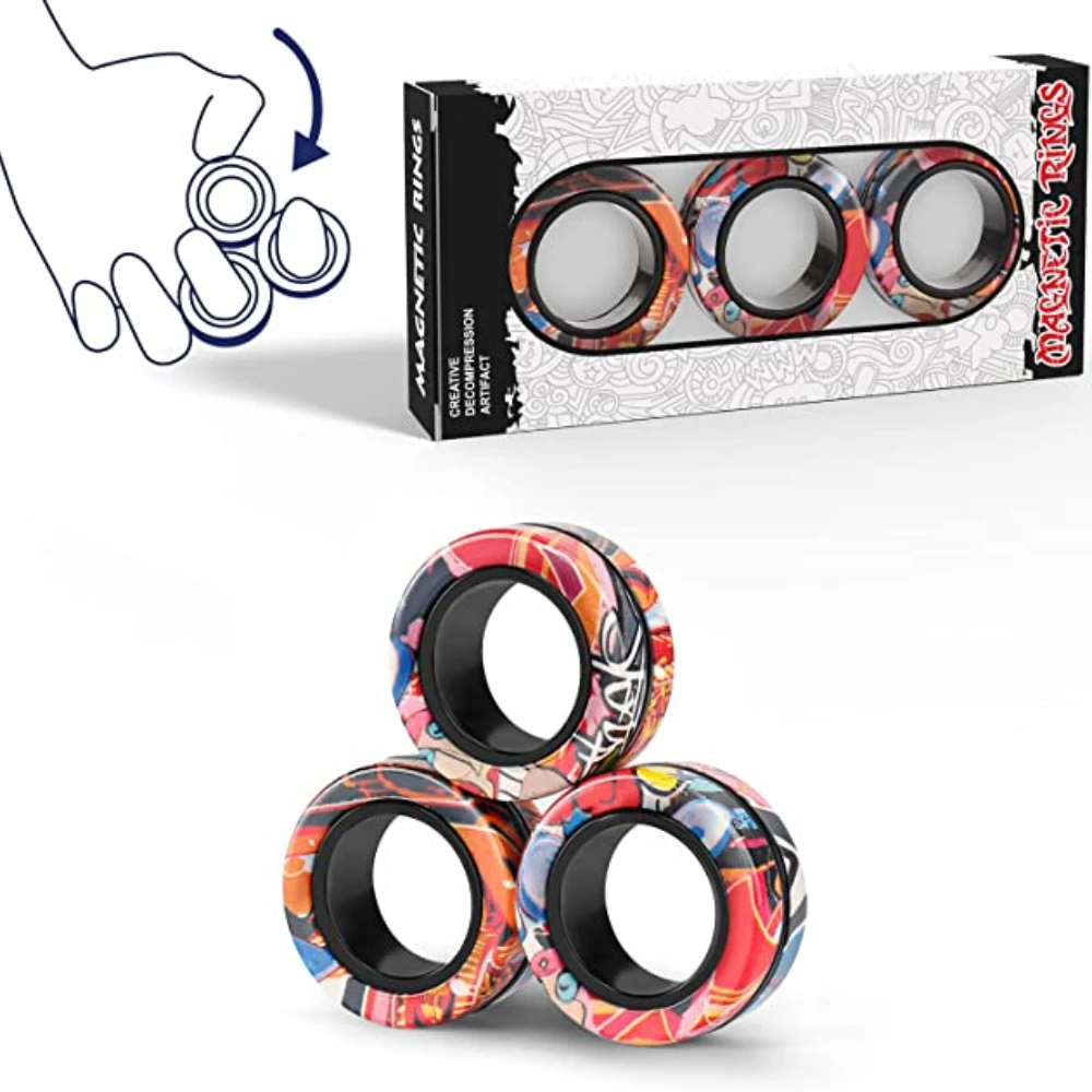 3pcs Magnetic Rings Spinner Fidget Toy Set Finger Magnets Rings for ...