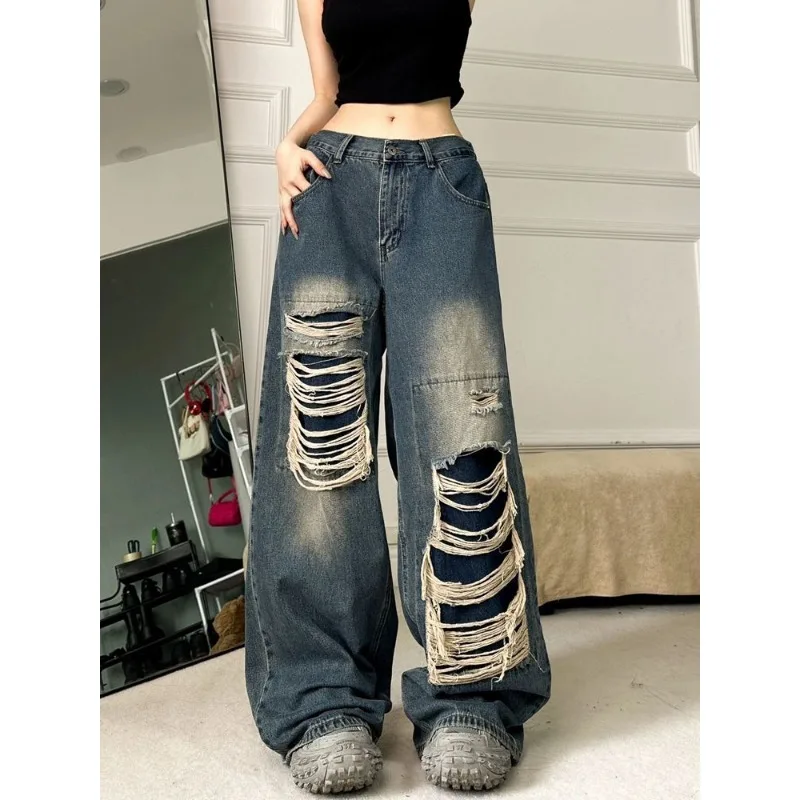 Women-s-High-Waist-Ripped-Jeans-with-Retro-Loose-Vibe-American-Street ...