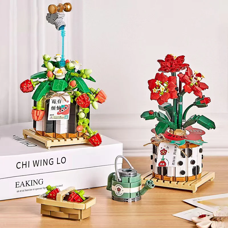 Creative Strawberry Cherry Blossom Meaty Plant Bonsai Building Blocks ...