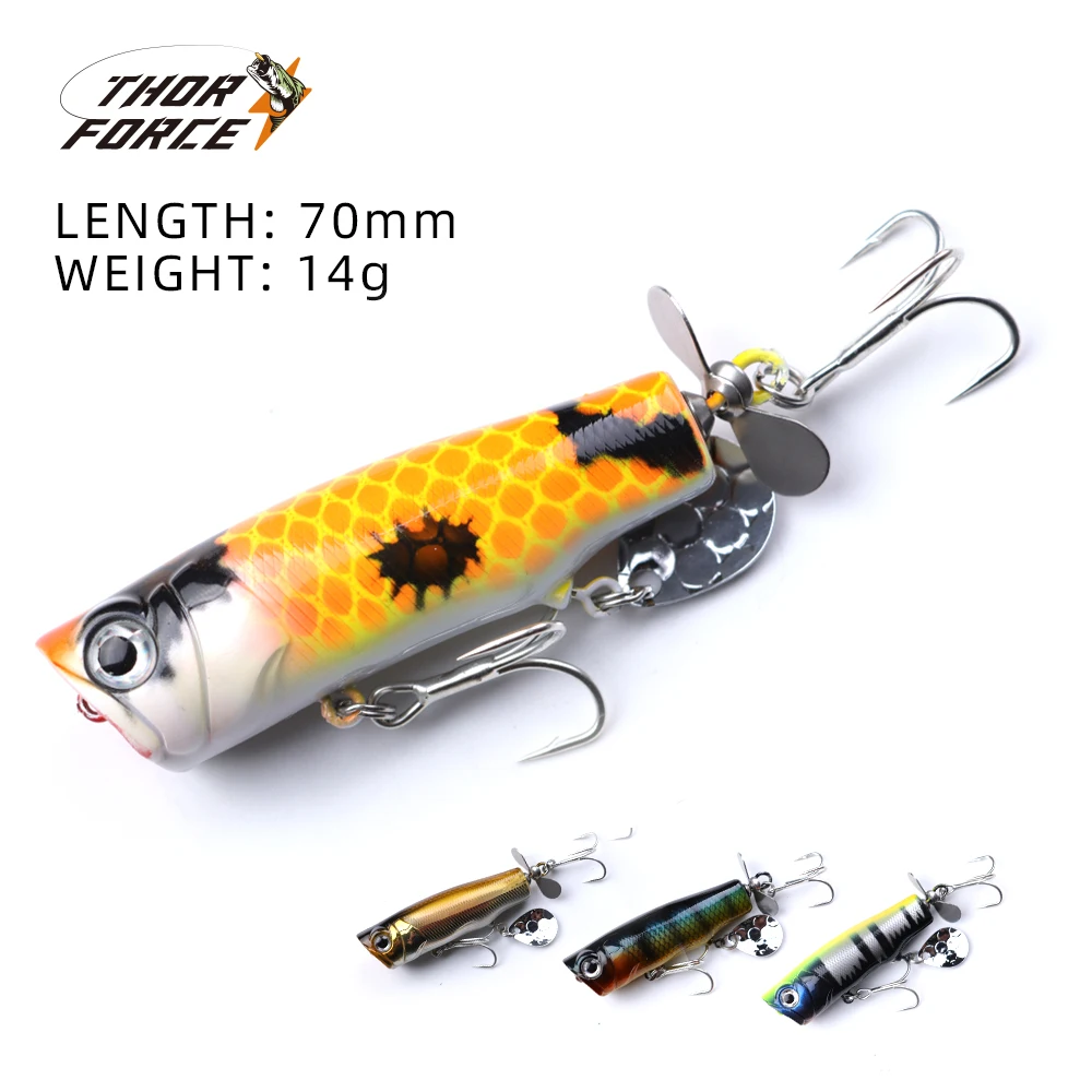 THORFORCE-70mm-14g-Popper-Wobbler-Floating-Bait-Topwater-Rotating-Tail ...