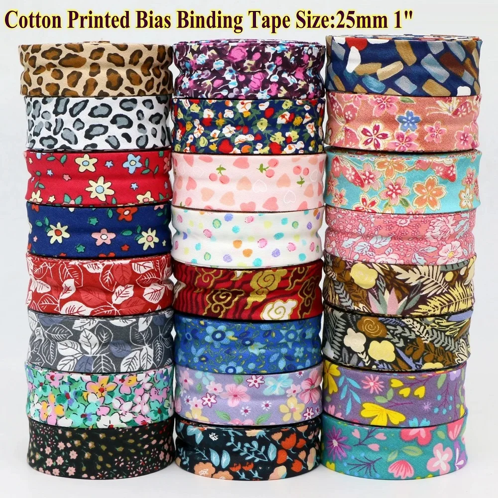100% Cotton Bias tape 25mm (1") x 5m printed flowers Cotton twill Bias ...