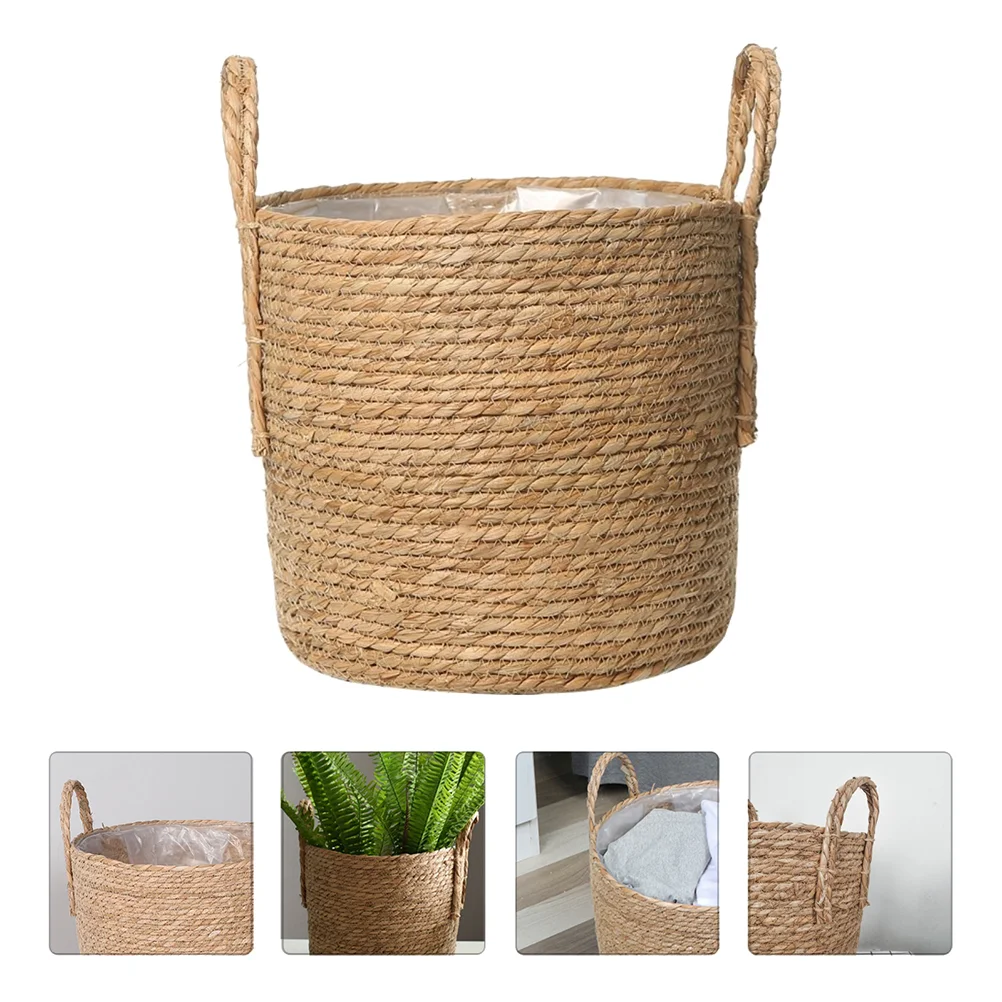 Basket-Wovenflower-Seagrass-Rattan-Planter-Baskets-Rustic-Indoor-Straw ...