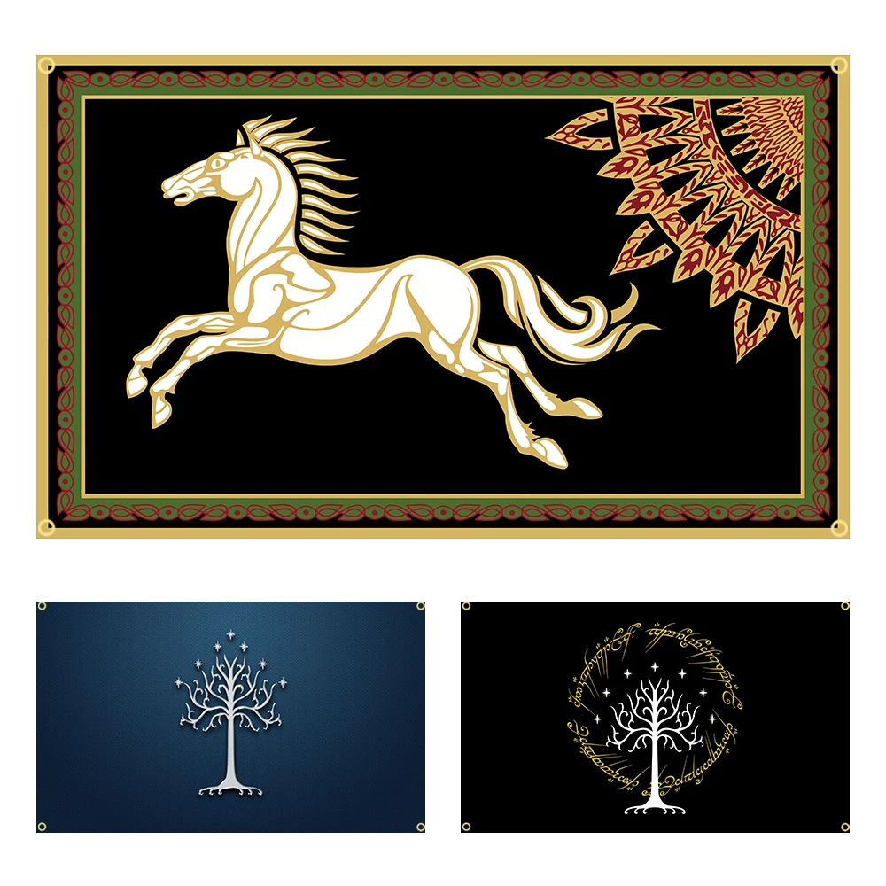 90x150cm-White-Tree-of-Gondor-The-Kingdom-of-Rohan-Flag-Banner ...
