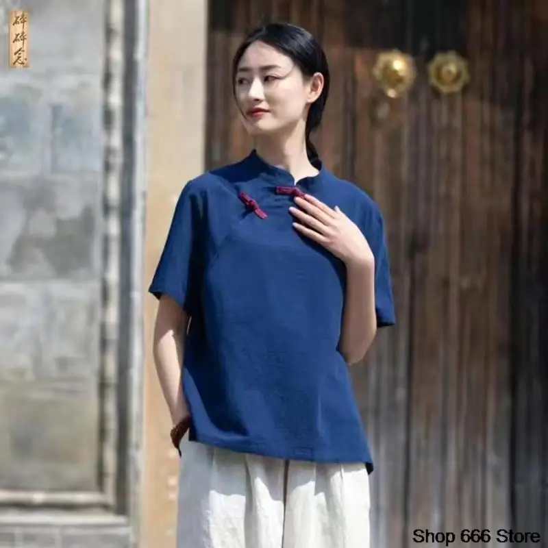 2024-Cotton-Linen-Summer-Comfortable-Women-s-Ethnic-Clothing-T-Shirt ...